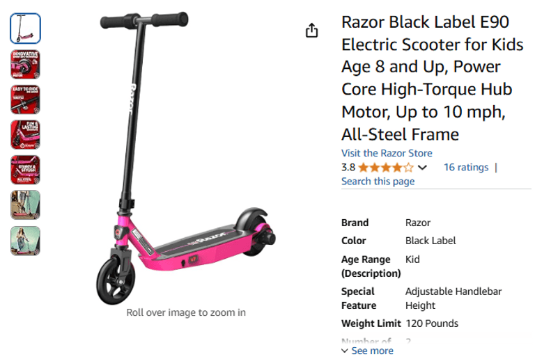 Razor Black Label E90 Electric Scooter | Open Box | (See Condition ...