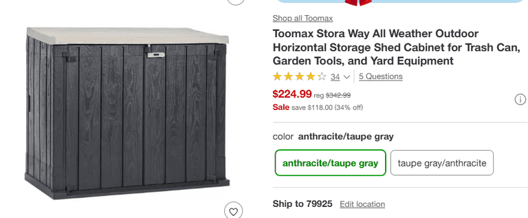 Toomax Stora Way All Weather Outdoor Horizontal Storage Shed Cabinet ...