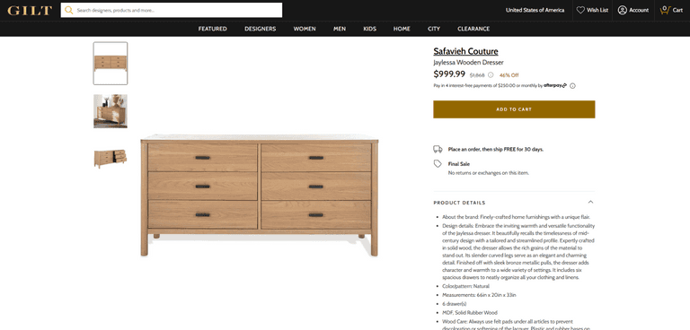 Safavieh Couture Kaplan 6-Drawer Dresser | Like New - Rio Grande Trade
