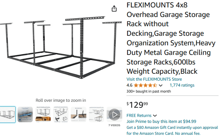 FLEXIMOUNTS 4x8 Overhead Garage Storage Rack without Decking | Like New ...