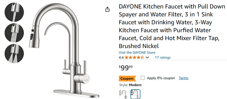 DAYONE Kitchen Faucet W/ Pull Down Sprayer & Water Filter | Open Box ...