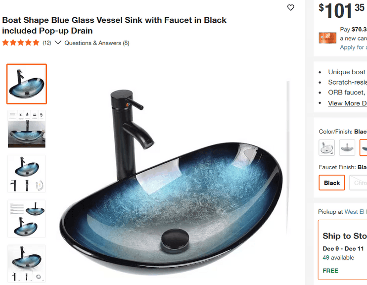 Boat Shape Glass Vessel Sink W/ Faucet | Like New - Rio Grande Trade