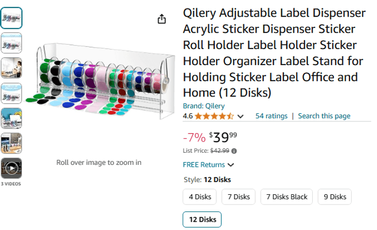 Adjustable Label Dispenser Acrylic Sticker Dispenser (12 Disk) | Open ...