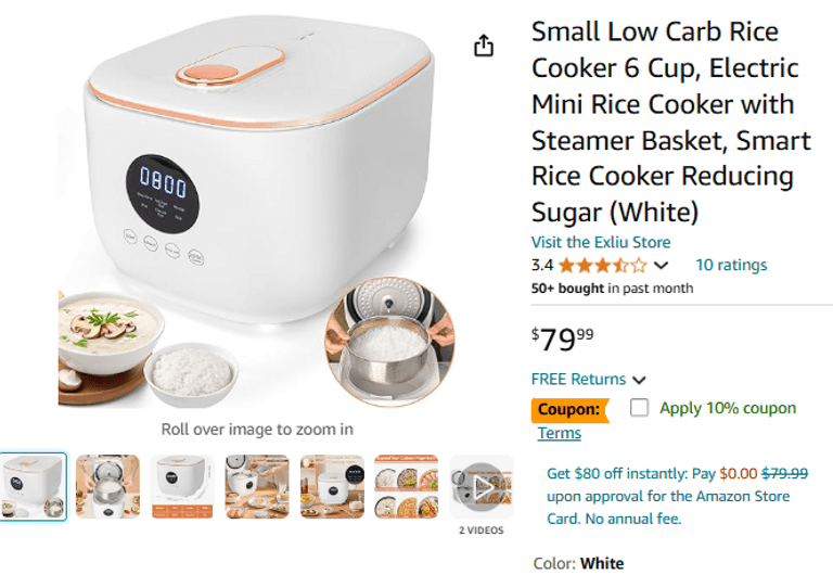 Small Low Carb Rice Cooker 6 Cup, Electric Mini Rice Cooker | Open Box ...