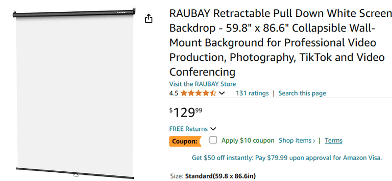 RAUBAY Retractable Pull Down White Screen Backdrop, 59.8" x 86.6 ...