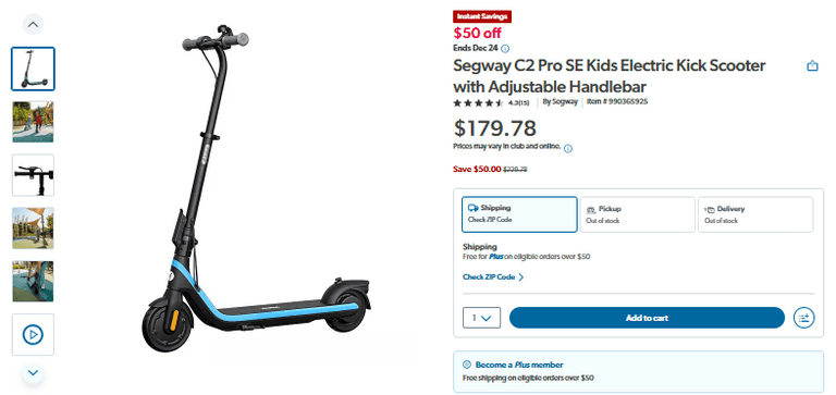 Segway C2 Pro SE Kids Electric Kick Scooter with Adjustable Handlebar ...