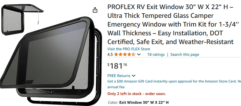 PROFLEX RV Exit Window 30” x 22” | Open Box | (See Condition Notes ...