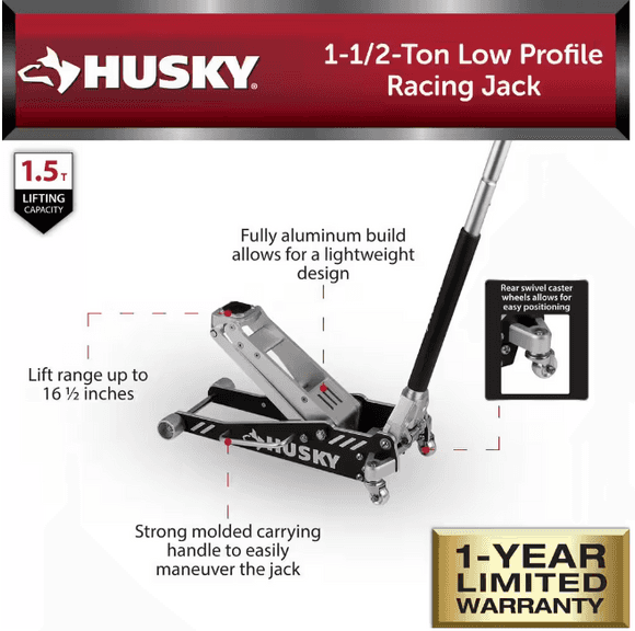 Husky 1-1/2-Ton Super Low Profile Aluminum Racing Car Jack with Quick ...