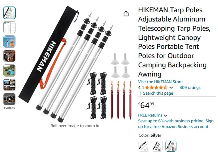 HIKEMAN Tarp Poles Adjustable Aluminum Telescoping Tarp Poles | Open Box - Rio Grande Trade