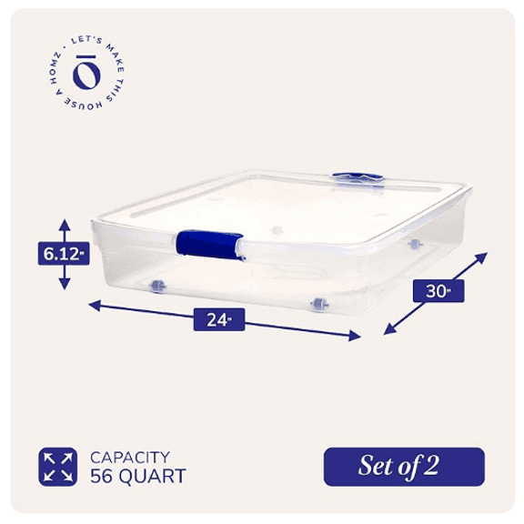 HOMZ 56-Quart Underbed Bin Containers, 2 Pk | Open Box | (See Condition ...