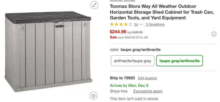 Toomax Stora Way All Weather Outdoor Horizontal Storage Shed Cabinet ...