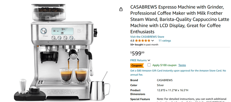 CASABREWS Espresso Machine w/ Grinder | Open Box | (See Condition Notes ...