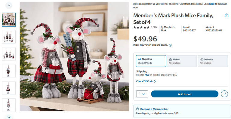 Member's Mark Plush Mice Family, Set of 4 | Like New - Rio Grande Trade