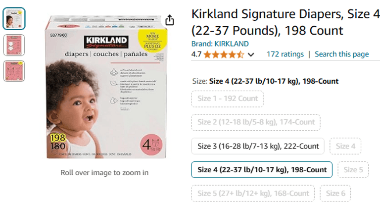 Kirkland Signature Diapers, Size 4 (22-37 Pounds), 198 Count | Like New ...