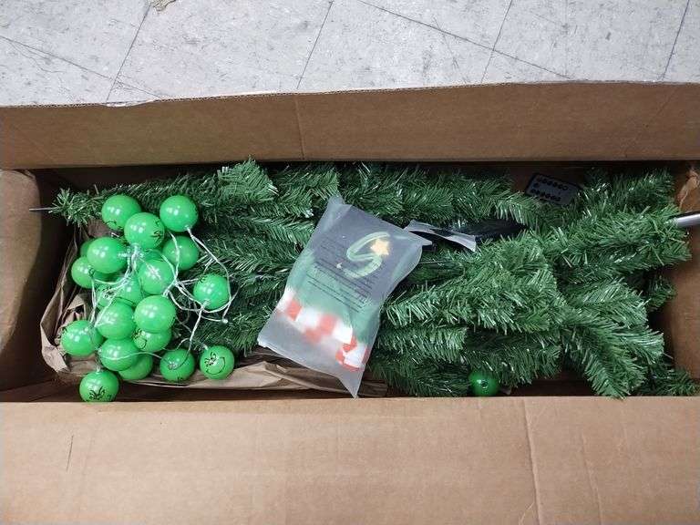 Grinch Artificial Christmas Tree w/Skirt & Lights | Open Box - Rio ...