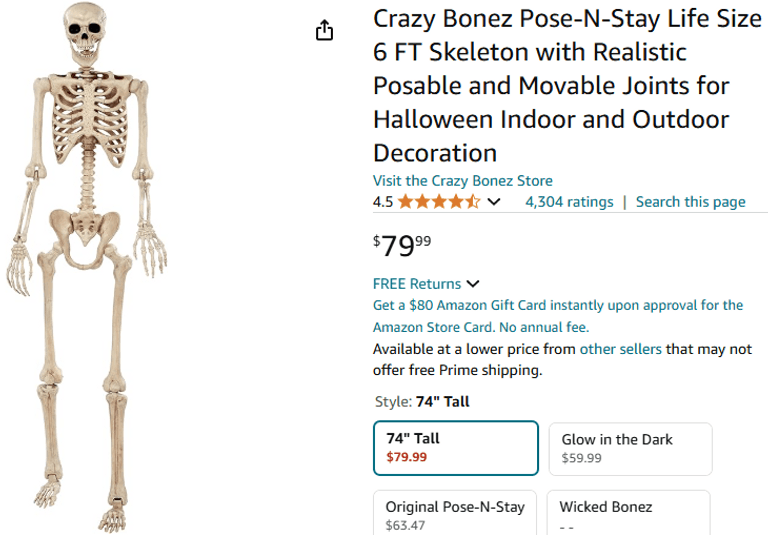 Crazy Bonez Pose-N-Stay Life Size 6 FT Skeleton | Like New - Rio Grande Trade