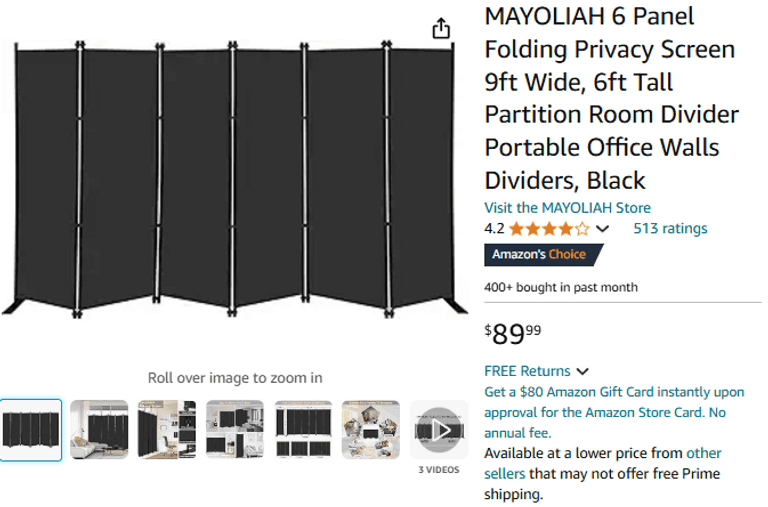 MAYOLIAH 6 Panel Folding Privacy Screen 9ft Wide, 6ft Tall Partition ...