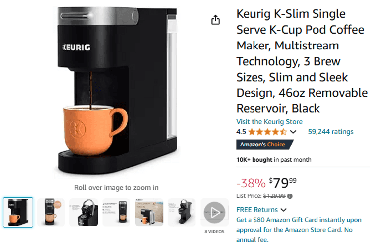 Keurig K-Slim Single Serve K-Cup Pod Coffee Maker | Open Box - Rio ...