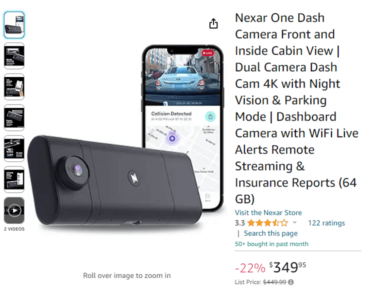 Nexar One 4K Dash Camera Front and Inside Cabin View, New/Sealed - Rio ...