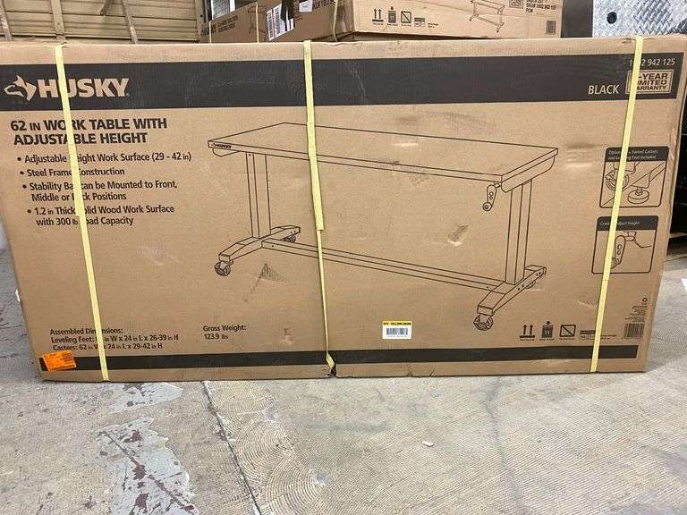 Husky 62" x 24" Adjustable Height Solid Wood Top Workbench, New/Sealed ...