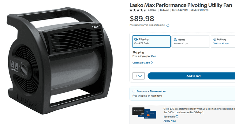 Lasko Max Performance Pivoting Utility Fan , New/Sealed - Rio Grande Trade