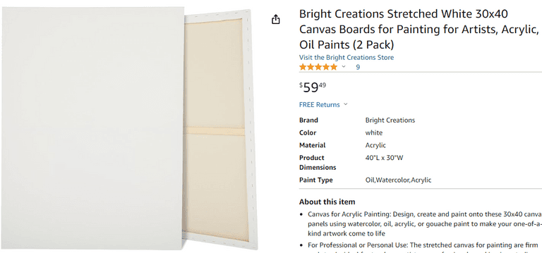 Bright Creations Stretched White Canvas Board Set , Contains Defect ...