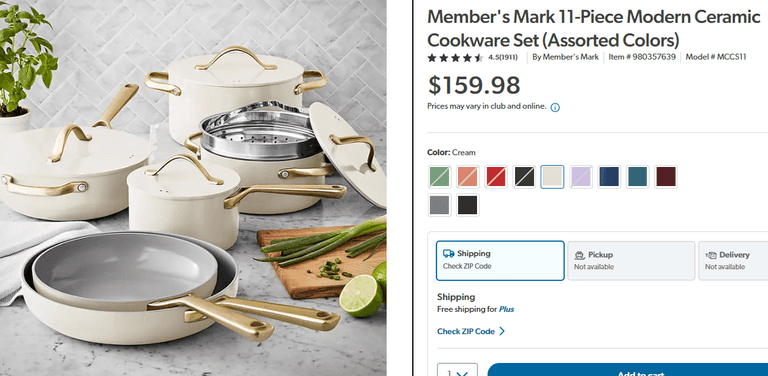 Member's Mark 11pc. Modern Ceramic Cookware Set , Like New/Open Box ...