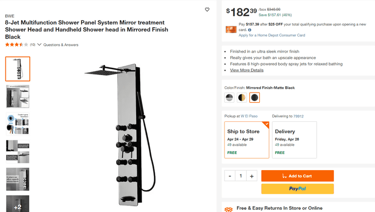 Shower Head and Handheld Shower head Shower Panel , Like New/Open Box ...