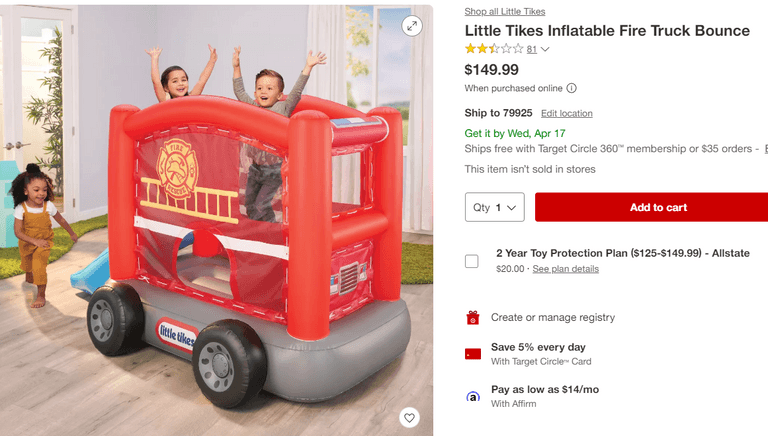 Little Tikes Inflatable Fire Truck Bounce , New/Sealed - Rio Grande Trade