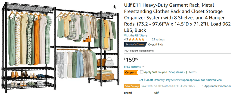 Ulif E11 Heavy-Duty Garment Rack , Like New/Open Box - Rio Grande Trade