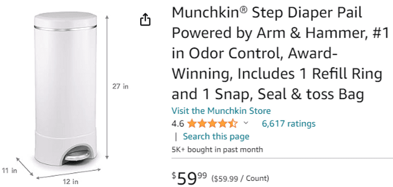 Munchkin Step Diaper Pail , Visually Good Condition - Rio Grande Trade