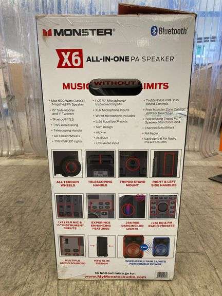 Monster X6 All-in-One PA Bluetooth Speaker System , Employee Tested ...