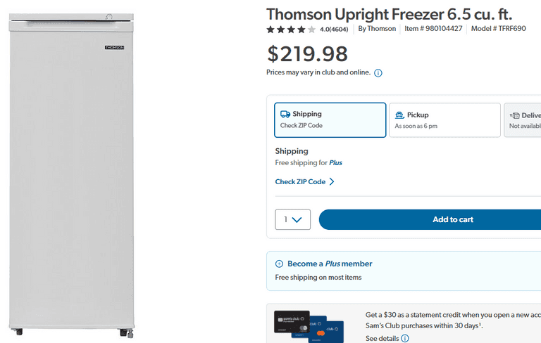 Thomson Upright Freezer 6.5cu ft , Like New/Open Box - Rio Grande Trade