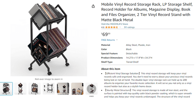 Mobile Vinyl Record Storage Rack , Like New/Open Box - Rio Grande Trade