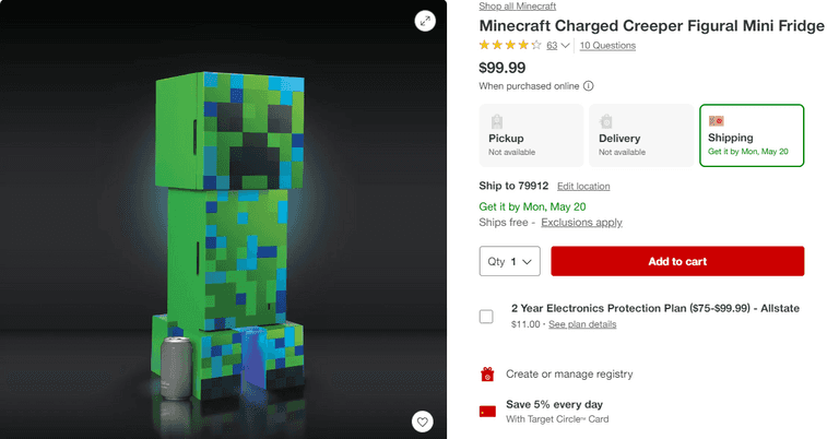 Minecraft Charged Creeper Figural Mini Fridge , Like New/Open Box - Rio ...