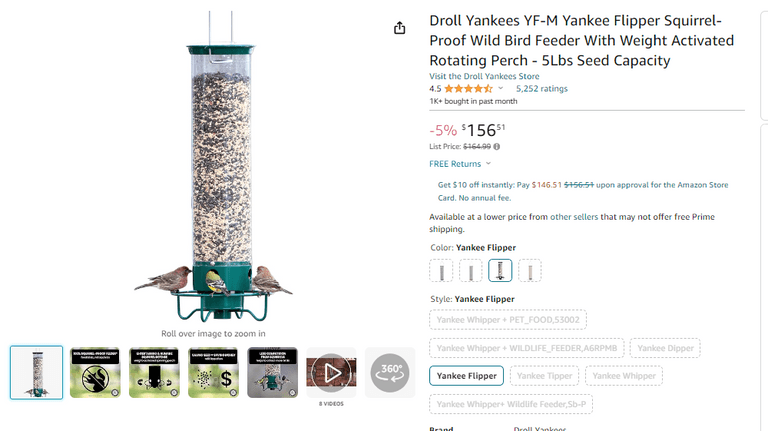 Droll Yankee Bird Feeder , Visually Good Condition - Rio Grande Trade
