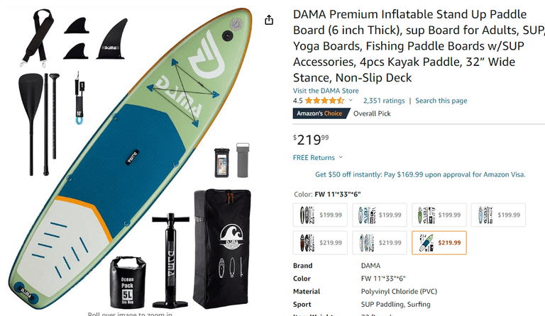 DAMA Premium Inflatable Stand Up Paddle Board , Visually Good Condition ...