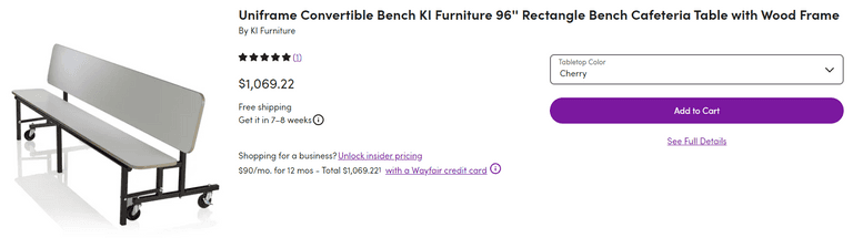 Uniframe Convertible 96'' Bench Cafeteria Table , Visually Good ...