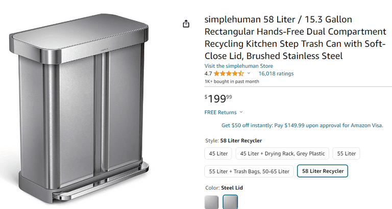 simplehuman Dual Compartment Step Trash Can - Rio Grande Trade