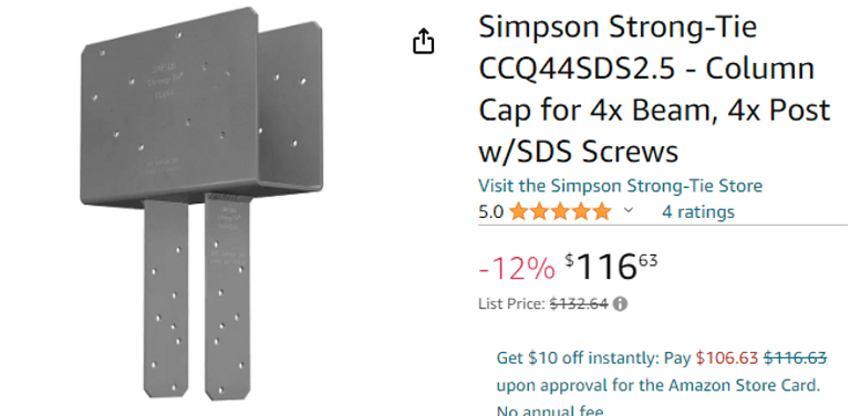 Simpson Strong-Tie Column Cap For 4x Beam , Visually Good Condition ...