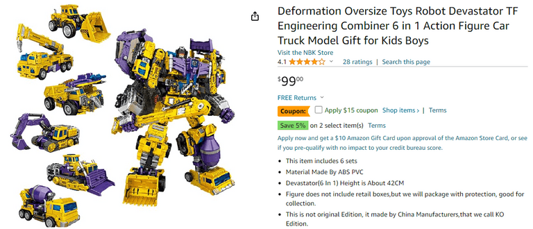 NBK TF Engineering Transformers Devastator Construction Truck Set , Like New/Open Box - Rio ...