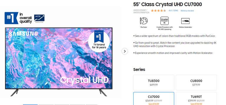 Samsung 55" CU7000D Crystal UHD Smart TV, UN55CU7000DXZA , Like New ...