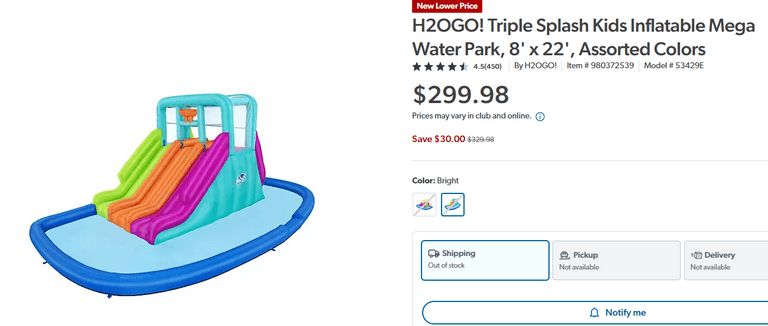 H2OGO! Triple Splash Kids Inflatable Mega Water Park, 8' x 22 ...