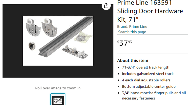 Prime Line Sliding Door Hardware Kit, 71" , Visually Good Condition ...