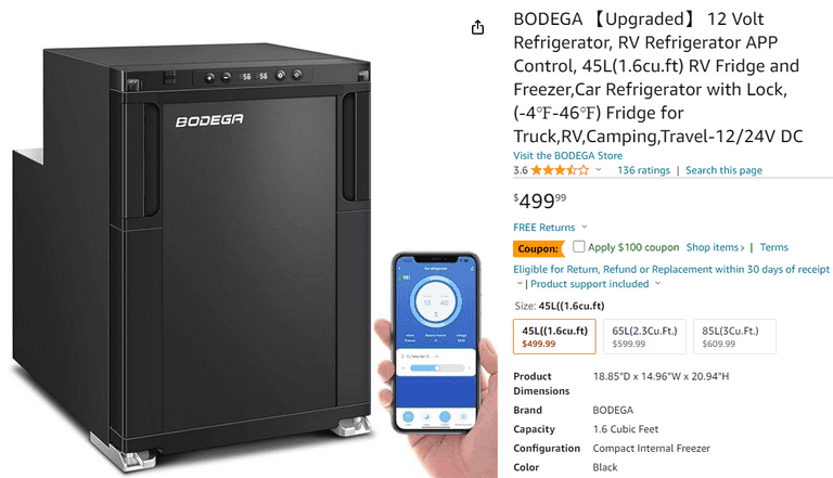 Bodega 12V RV Refrigerator, 65L , Like New/Open Box - Rio Grande Trade