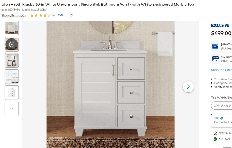 allen + roth White Single Sink Bathroom Vanity , Contains Defect - Rio ...