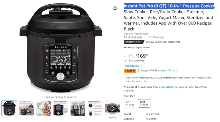 Instant Pot Pro (8 QT) 10-in-1 Pressure Cooker , Like New/Open Box ...