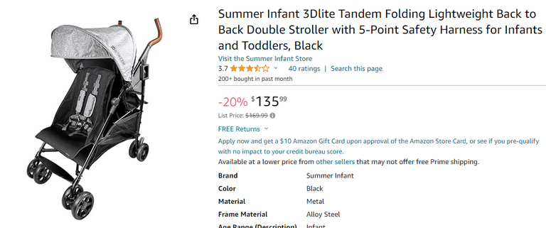 Summer Infant 3Dlite Tandem Folding Back to Back Double Stroller ...