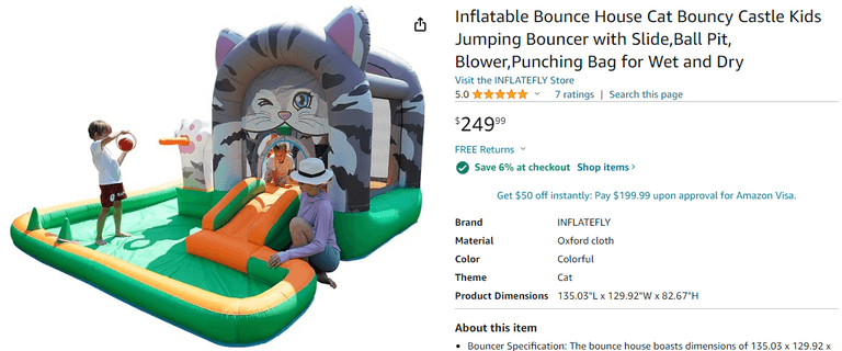 Inflatable Bounce House Cat Theme, Pump Not Included , Employee Tested ...