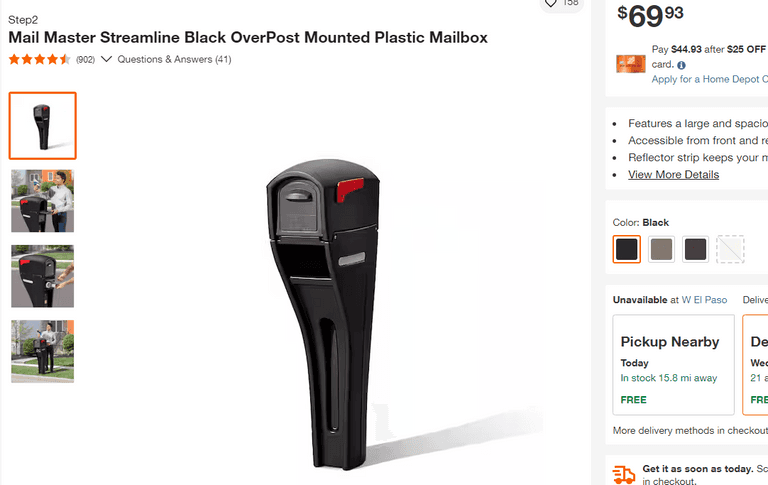 Mail Master Streamline Black Mounted Plastic Mailbox - Rio Grande Trade